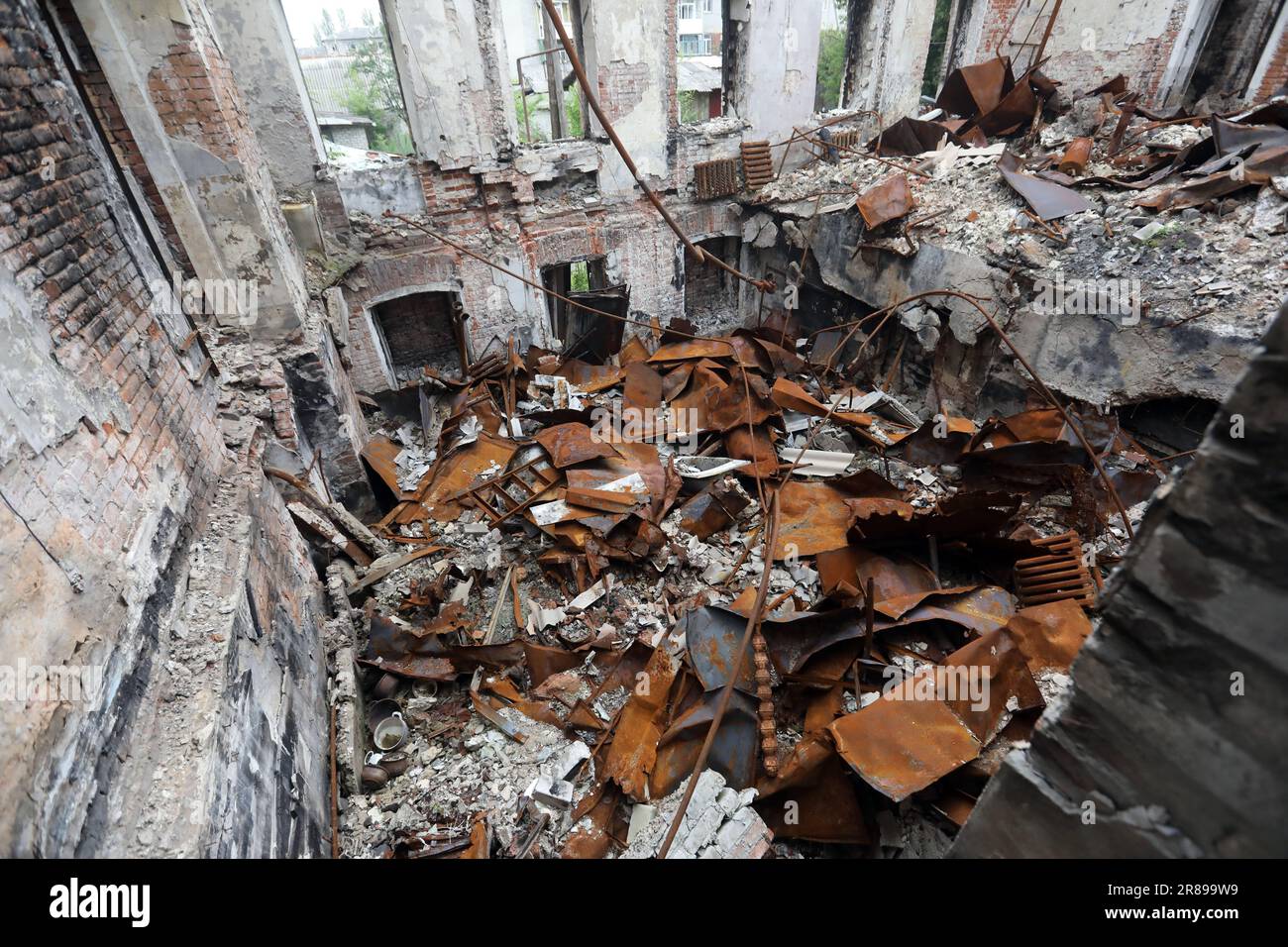 LYMAN, UKRAINE - JUNE 16, 2023 - An Ukrtelecom office building lies in ...