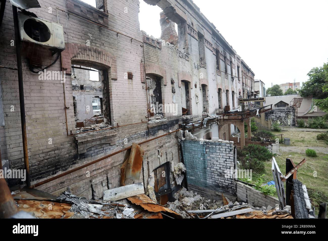 LYMAN, UKRAINE - JUNE 16, 2023 - An Ukrtelecom office building lies in ...