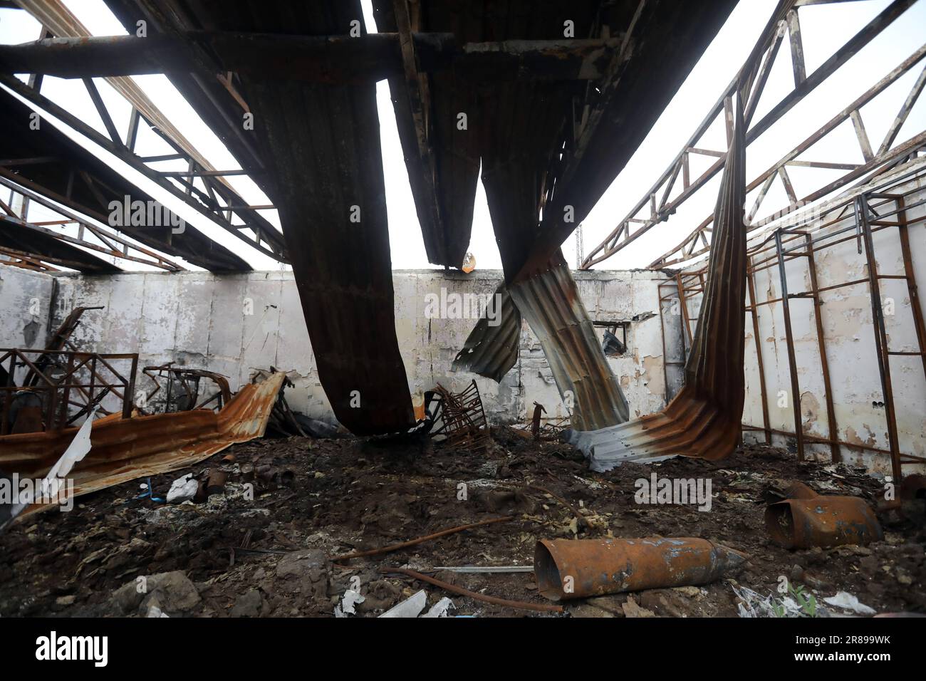 LYMAN, UKRAINE - JUNE 16, 2023 - An Ukrtelecom office building lies in ...
