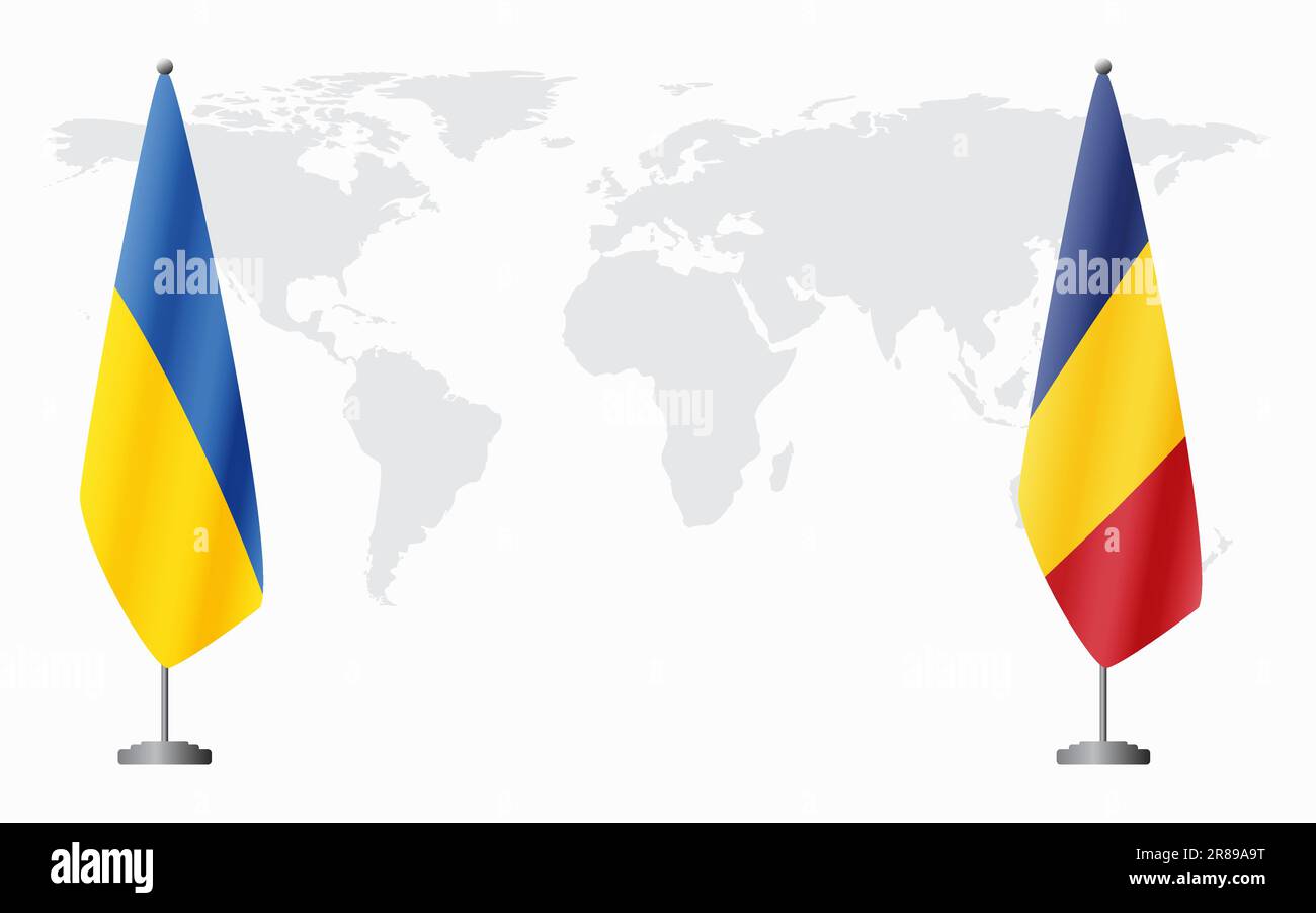 Ukraine and Romania flags for official meeting against background of ...