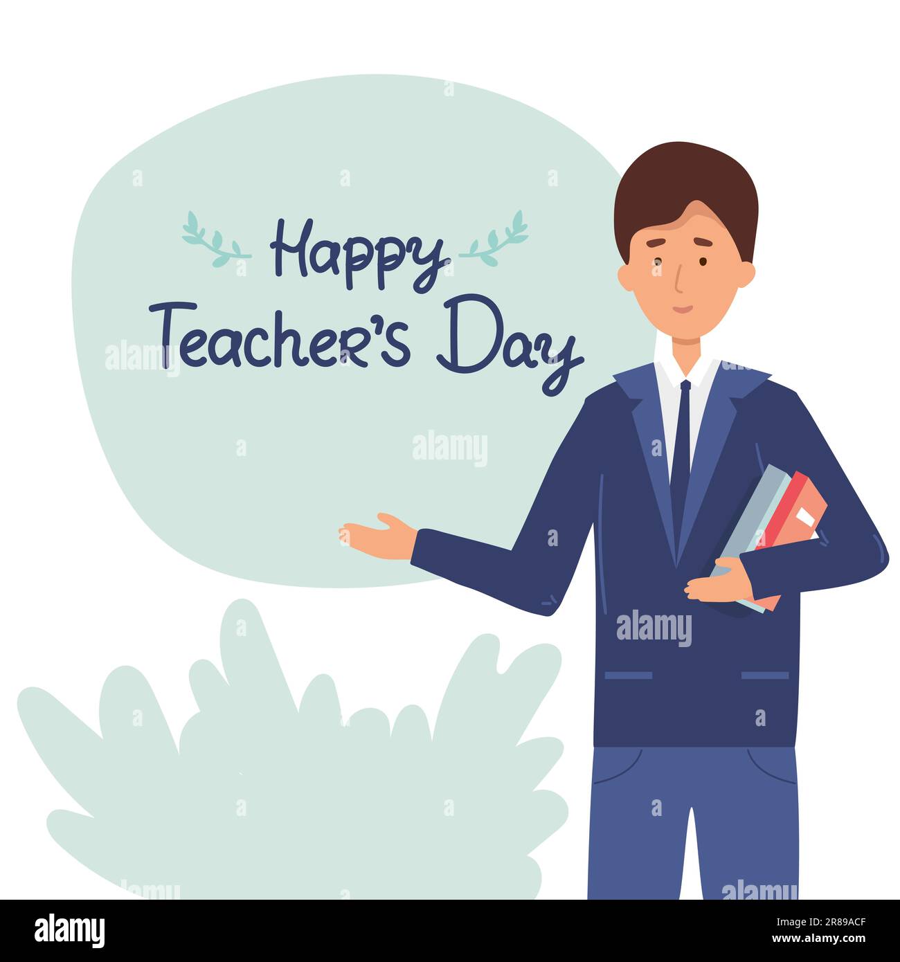 Happy Teachers Day illustration poster template. man teacher with books ...