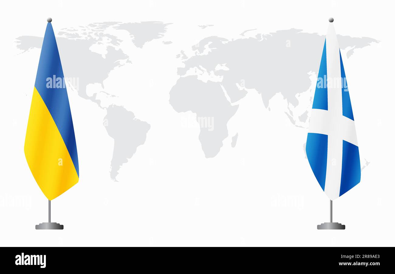 Ukraine and Scotland flags for official meeting against background of ...
