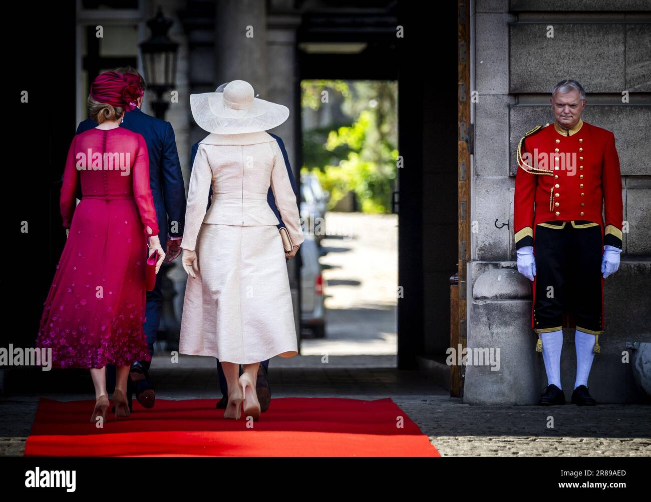 Brussels, Belgium. 20th June, 2023. BRUSSELS - Queen Maxima enters the Royal Palace together ...