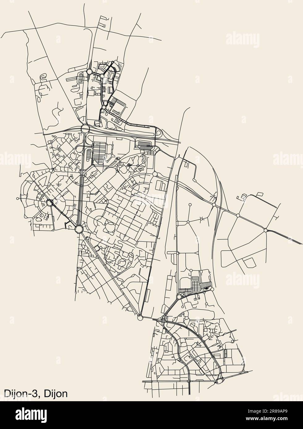 Street roads map of the DIJON-3 CANTON, DIJON Stock Vector Image & Art ...