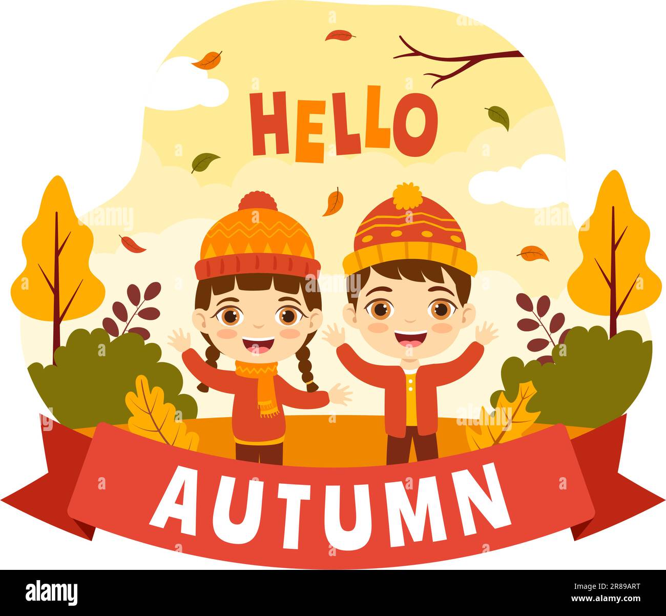 Autumn Vector Illustration Kids Panoramic of Mountains and Maple Trees ...
