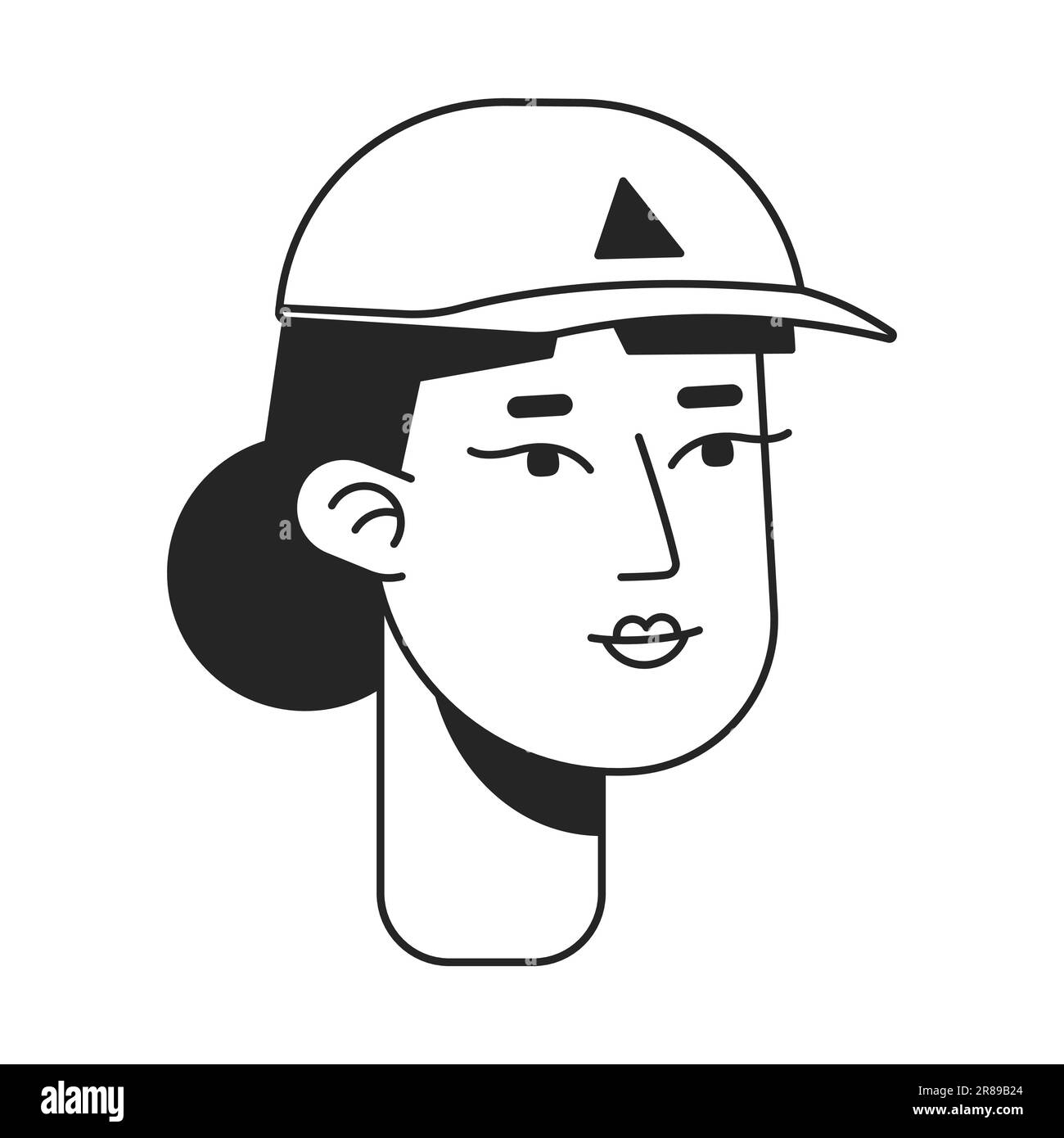 Pretty lady wearing fashionable baseball cap monochrome flat linear ...