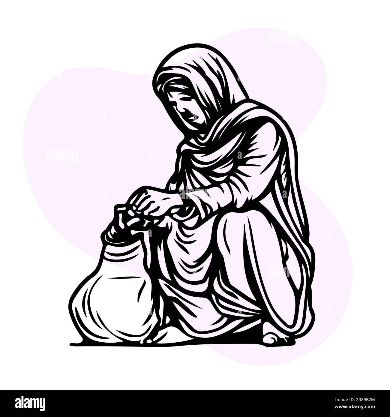 Poor beggar asking for help line art sketch Stock Photo - Alamy