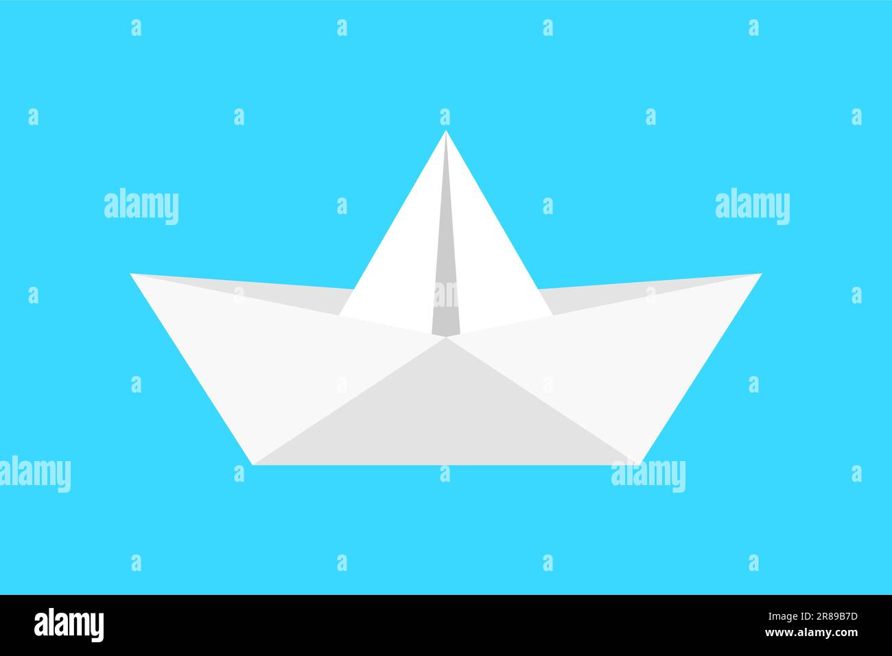 Origami paper boat isolated on a blue background. White ship made of folded paper icon. Sailing ...
