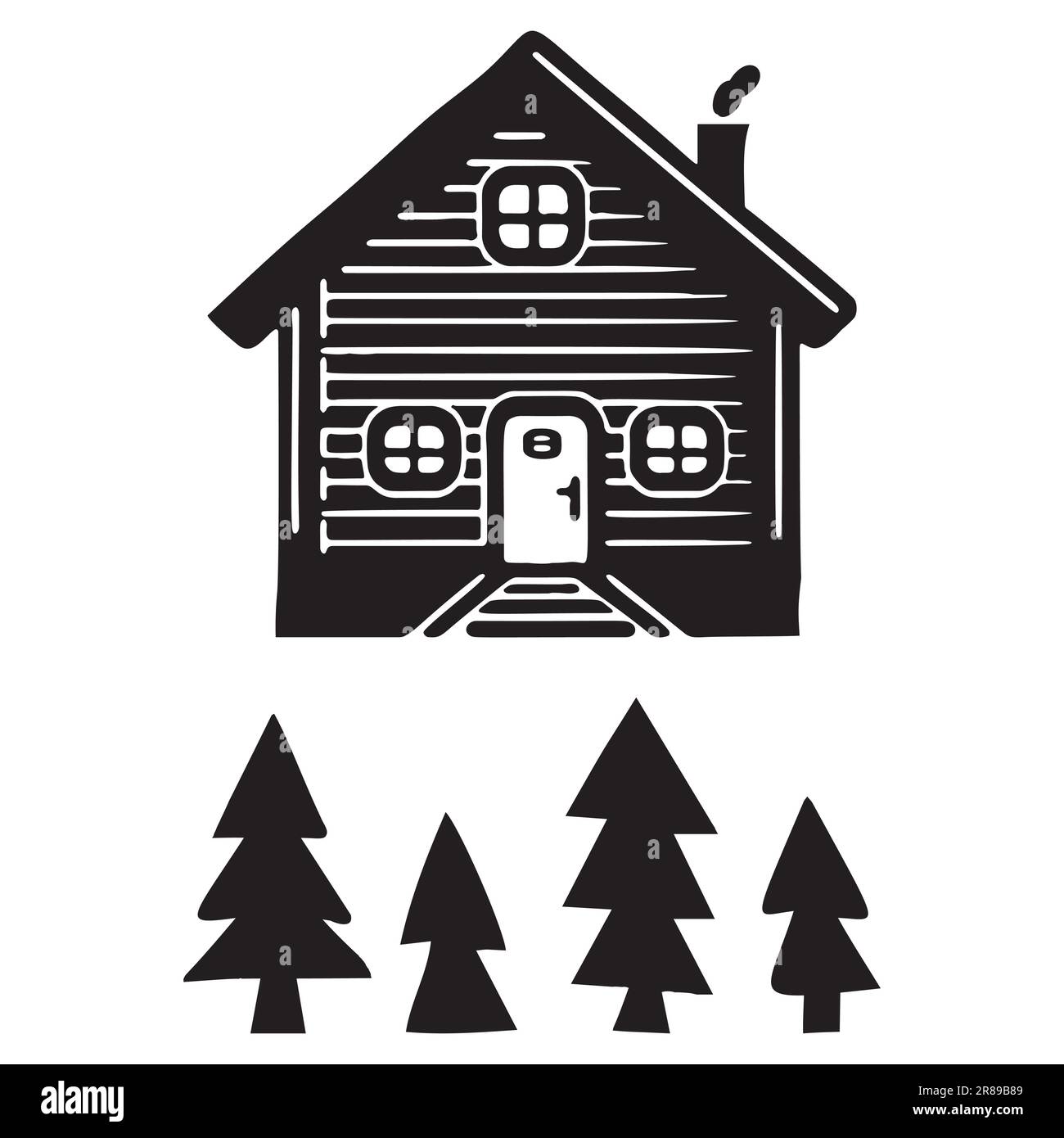 Set of log cabin and alpine fir tree vector illustrations. Masculine ...