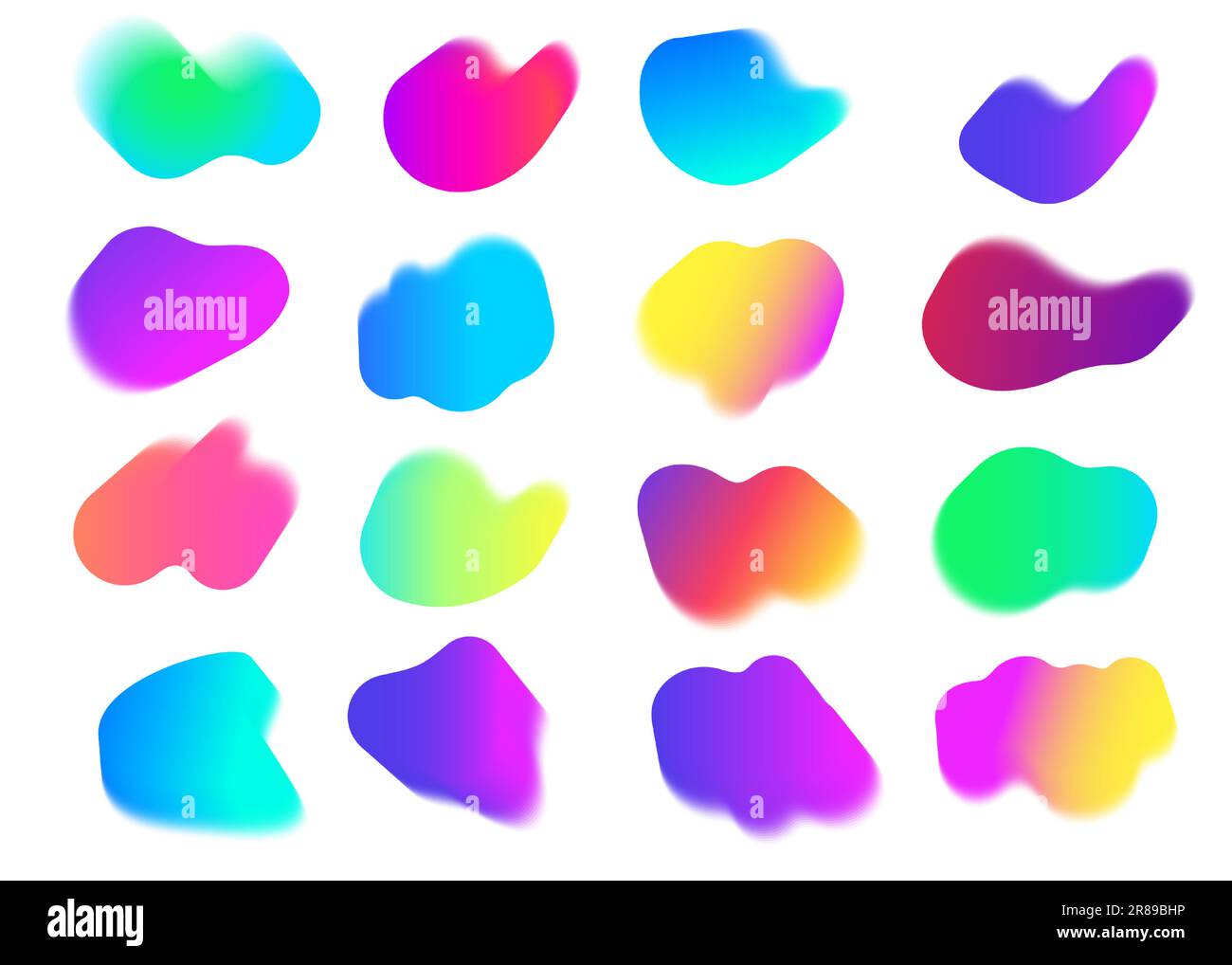 Blurred gradient shapes. Abstract fluid neon backgrounds. Vector liquid holographic iridescent ...