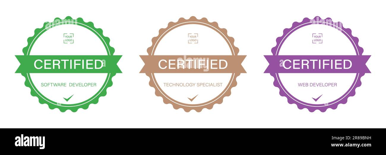 Digital badge certified information technology qualification template. Logo certificate with ...