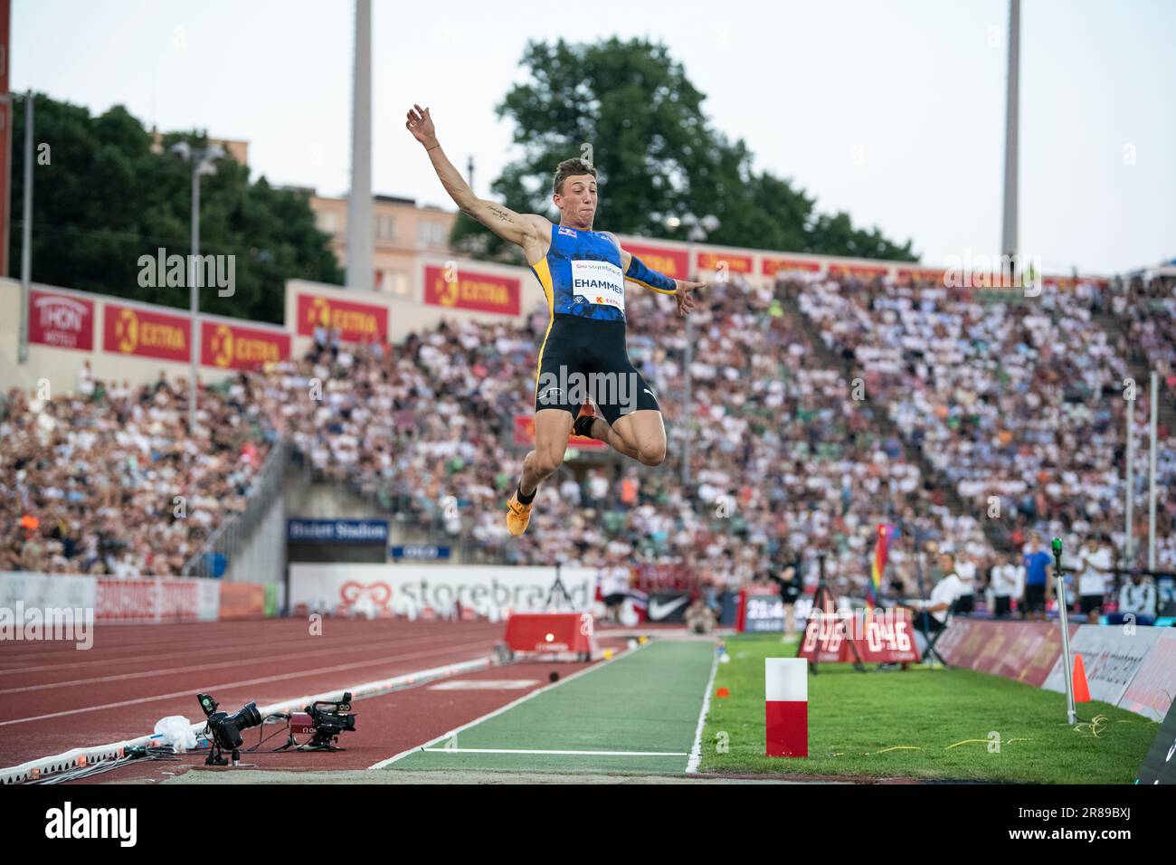 Simon Ehammer of Switzerland competing in the men’s long jump at the ...