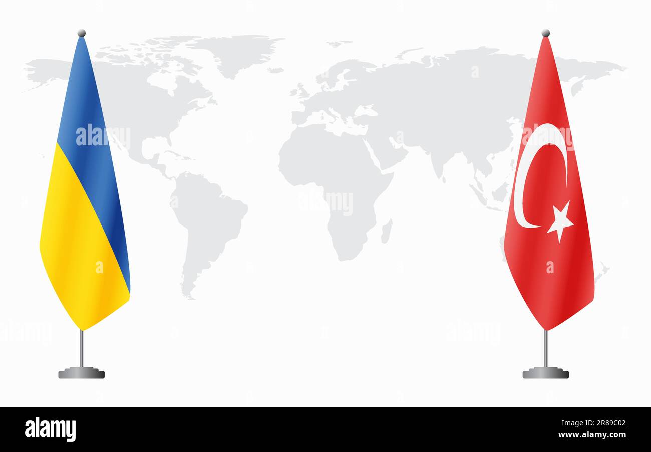 Ukraine and Turkey flags for official meeting against background of ...