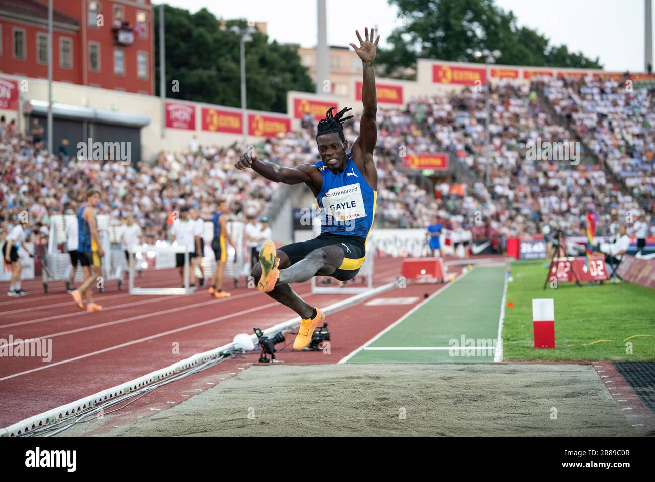 Tajay Gayle of Jamaica competing in the men’s long jump at the Oslo ...