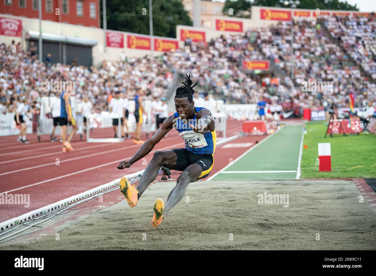 Tajay Gayle of Jamaica competing in the men’s long jump at the Oslo ...