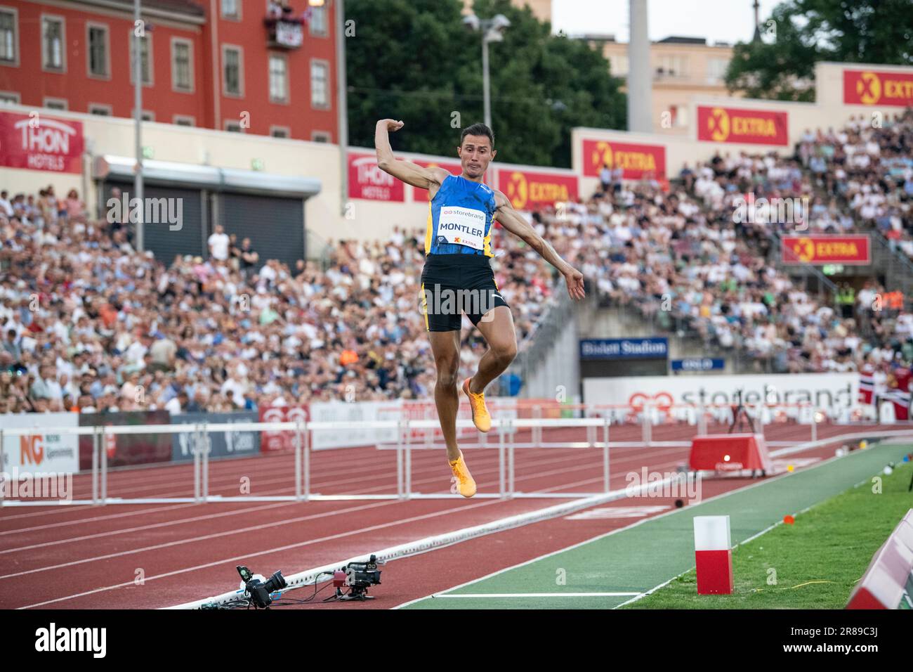 Thobias Montler of Sweden competing in the men’s long jump at the Oslo ...