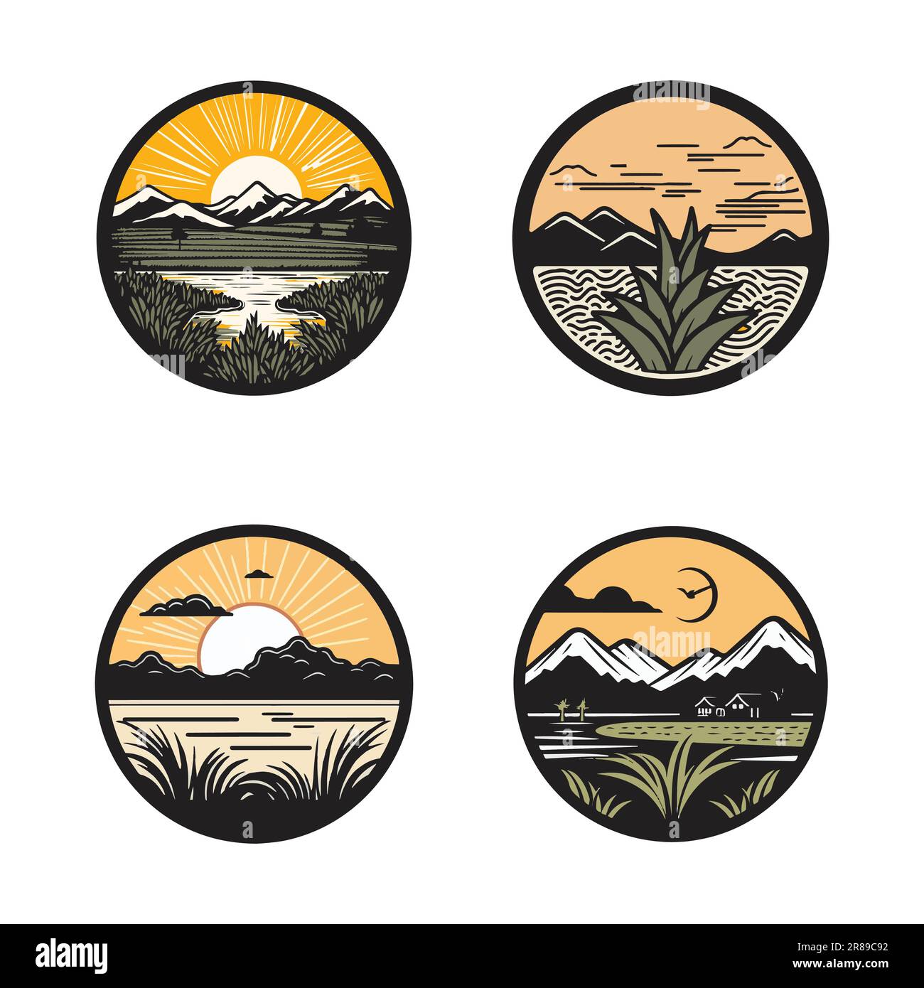 Vintage farm fields illustration Cut Out Stock Images & Pictures - Alamy