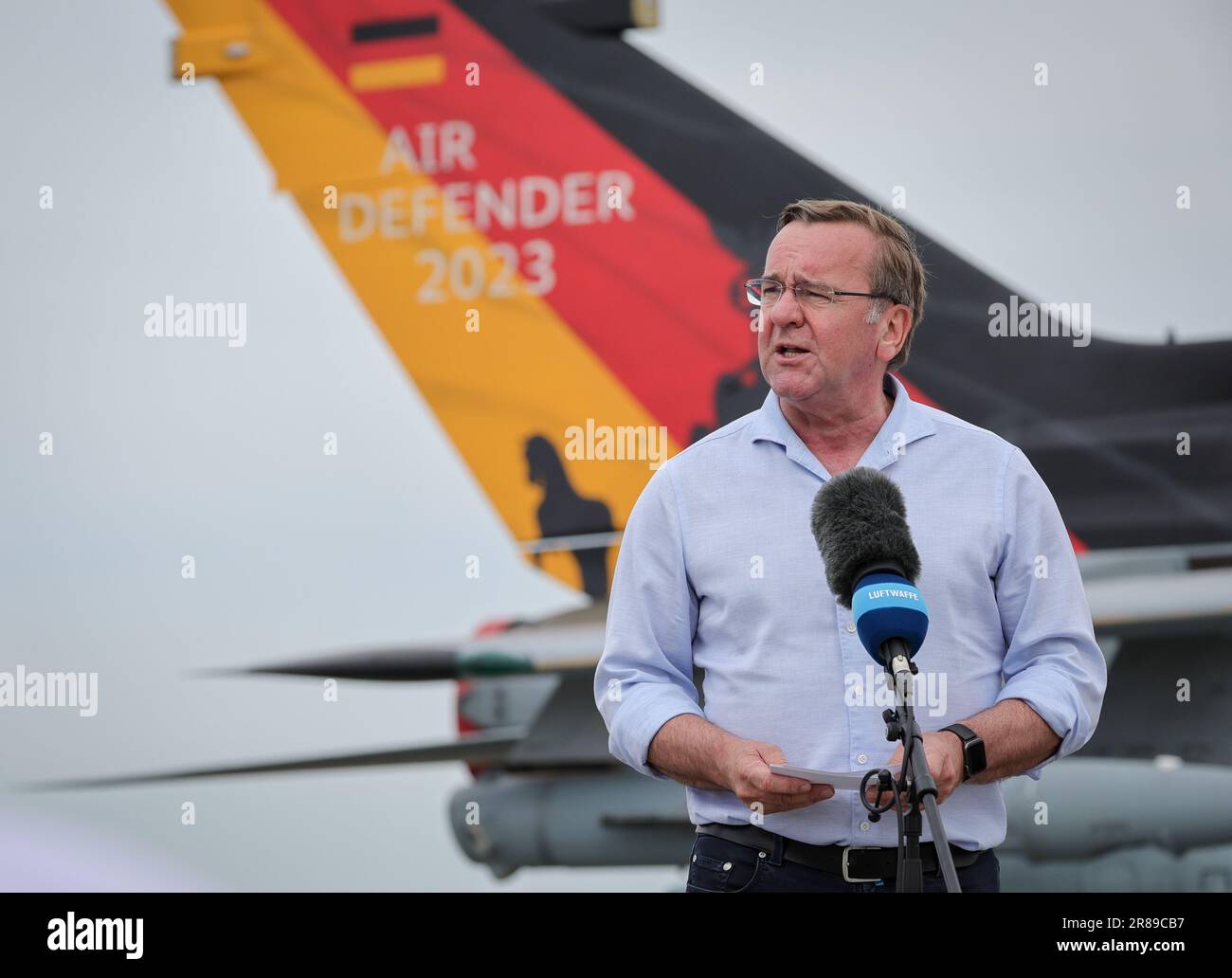 Jagel, Germany. 20th June, 2023. Boris Pistorius (SPD), Federal Minister of Defense, speaks ...