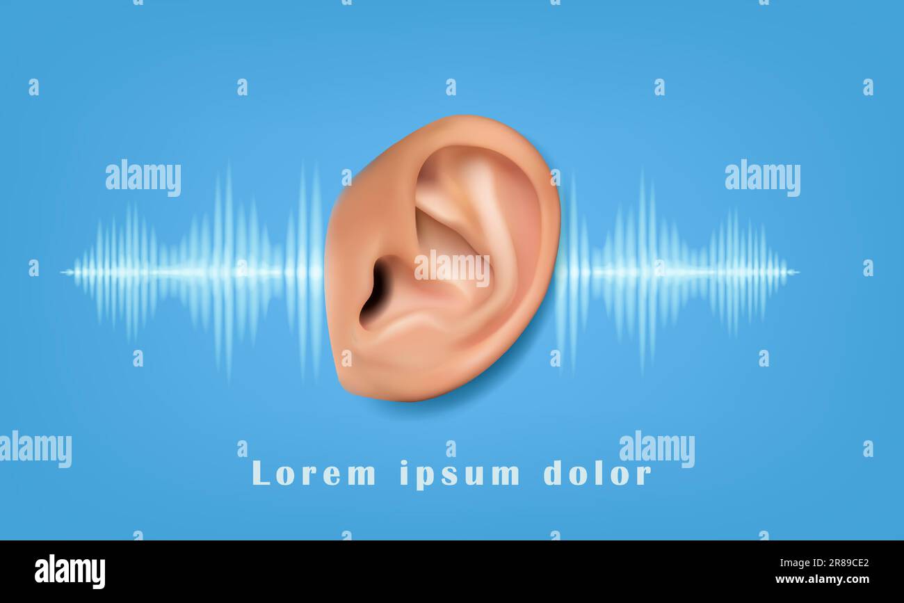 Hearing test banner background. Realistic 3d vector icon of human ear ...