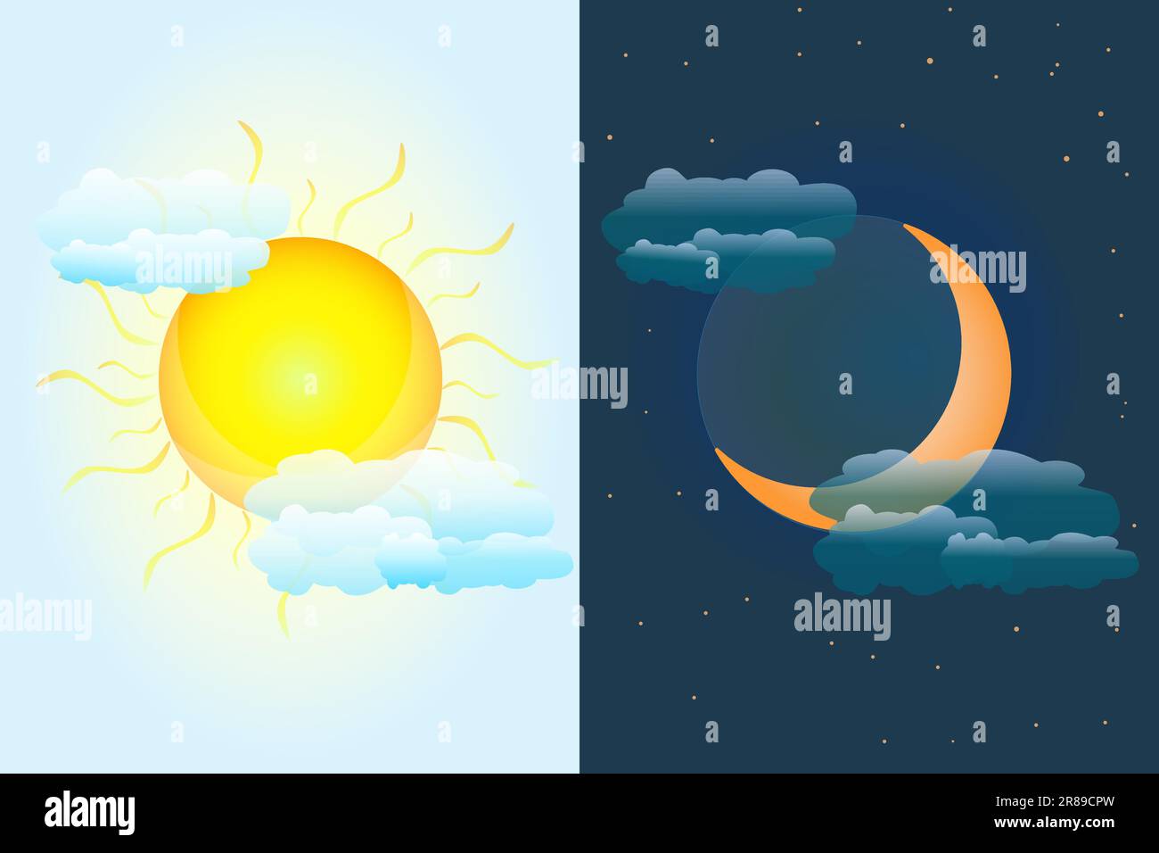 Day and night sky with moon and sun. Sun and lunar as vernal or ...