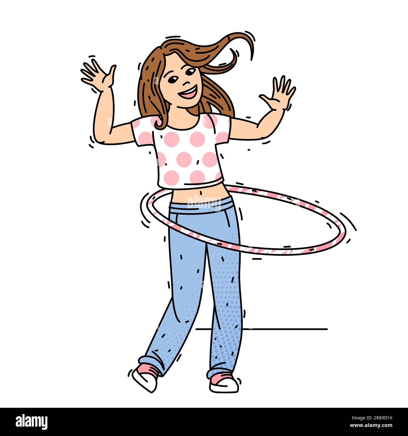 Cute girl twirling hula hoop around waist Stock Vector Image & Art - Alamy