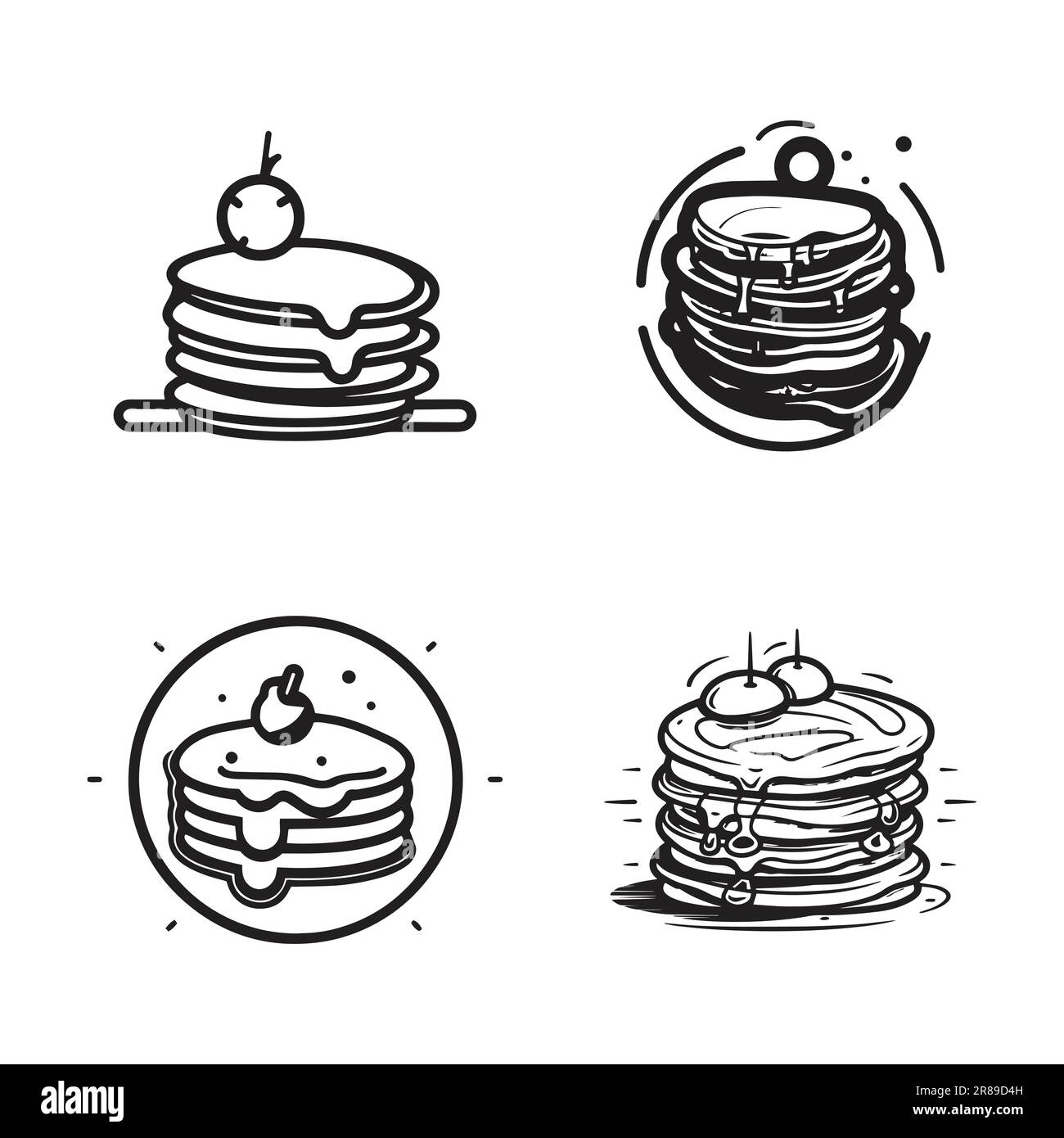 Hand Drawn vintage pancake in flat line art style isolated on ...