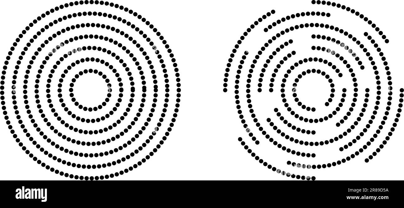Concentric circles with whole and broken polka dot lines. Circular ...
