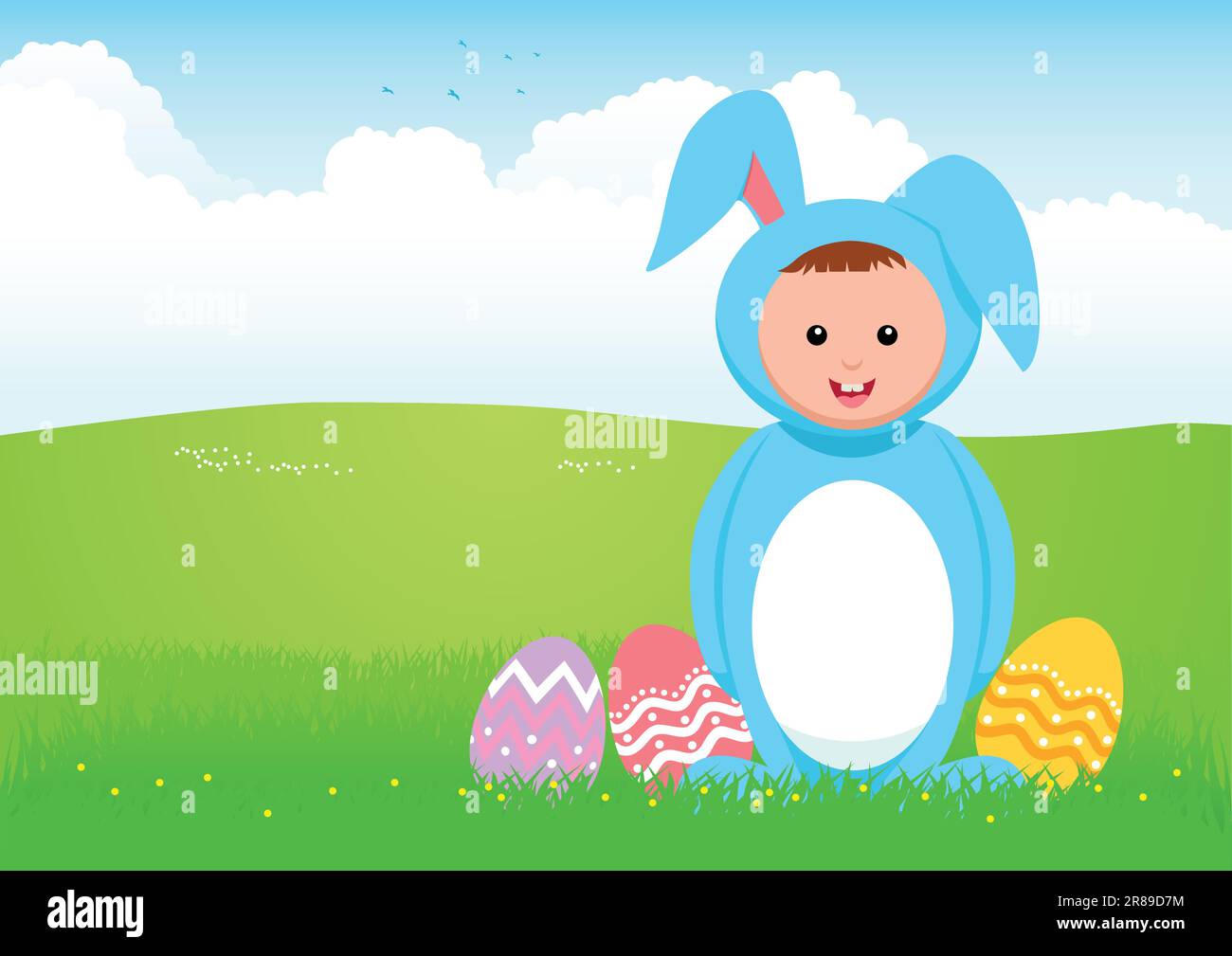 Cartoon illustration of a kid in rabbit costume, for easter theme Stock ...