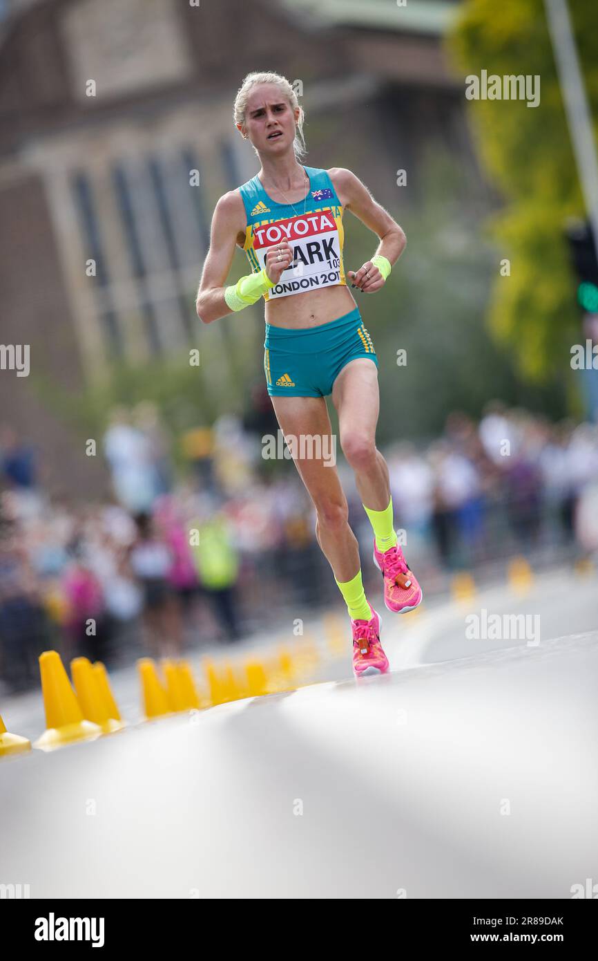 Milly Clark participating in the marathon at the World Athletics ...