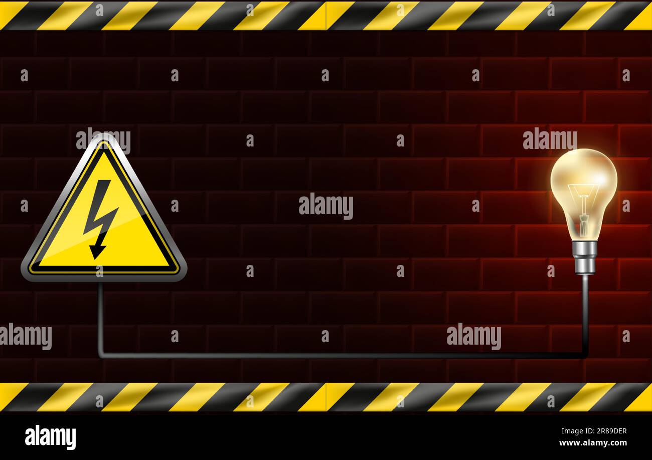 Vector illustration. Power outage banner. Red brick wall.. Light bulb ...