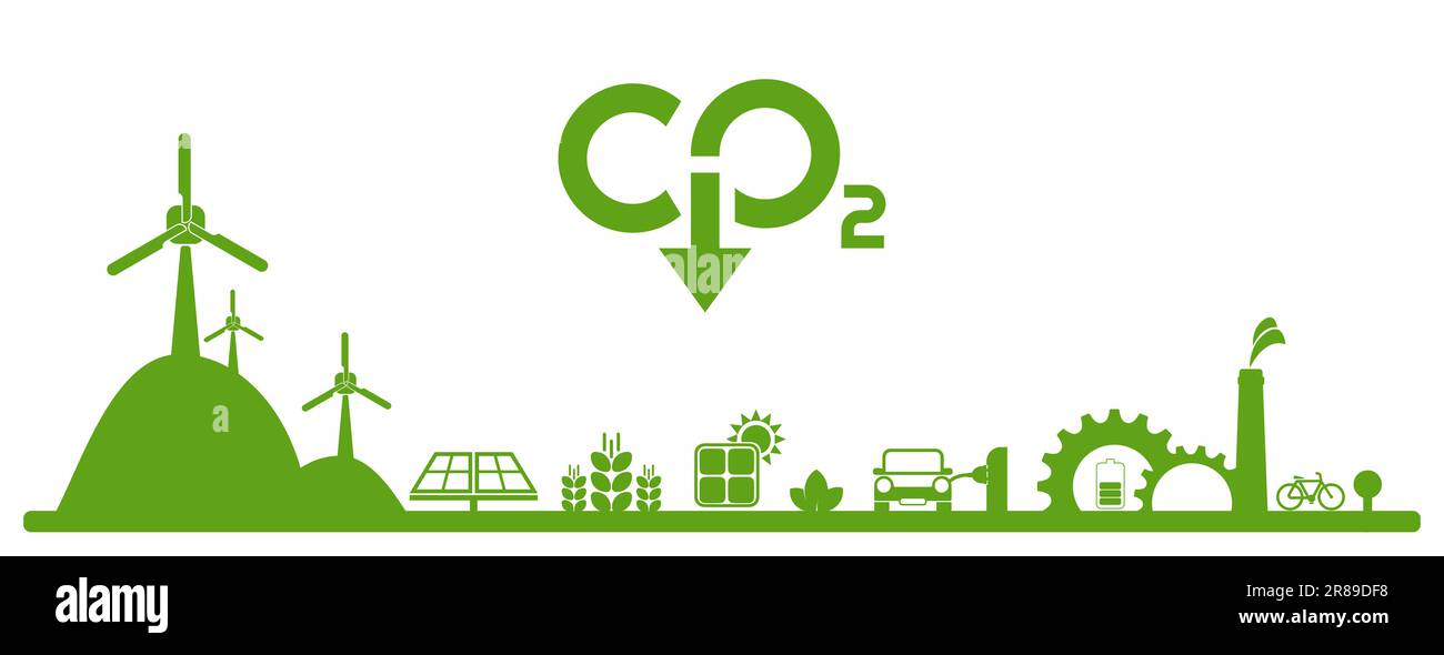 reducing CO2 emissions to stop climate change. green energy background ...