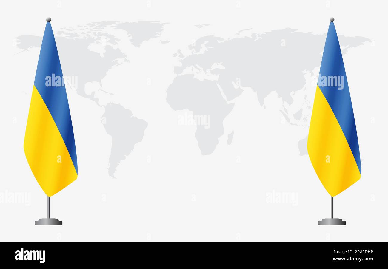 Ukraine and Ukraine flags for official meeting against background of ...