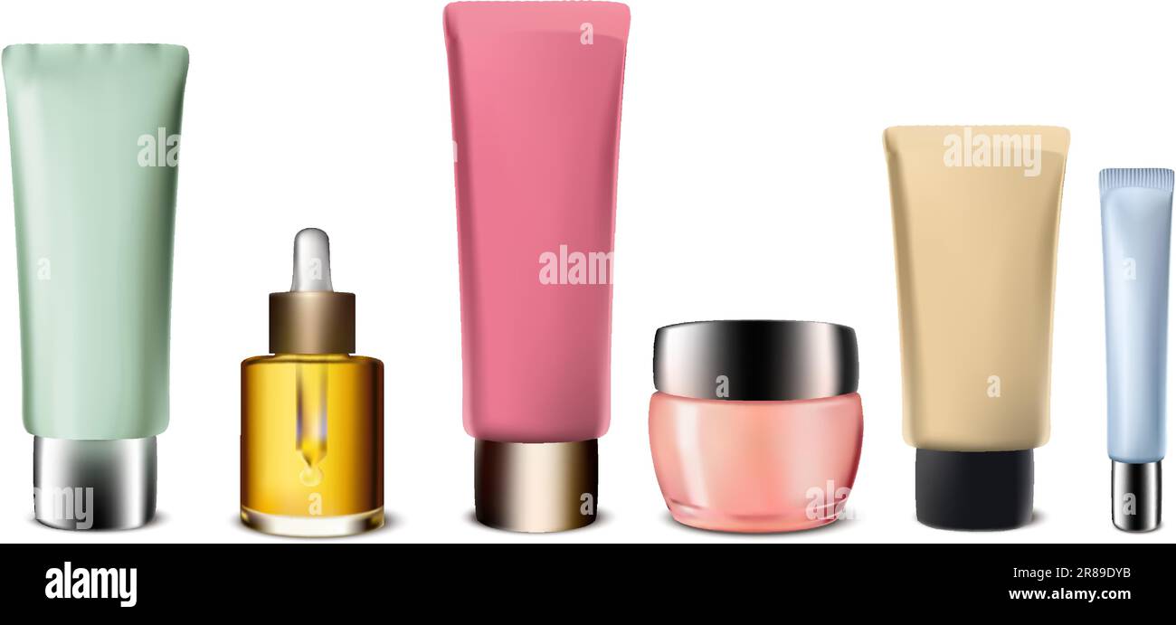 3d realistic vector cream set cosmetics collection. Isolated on white ...