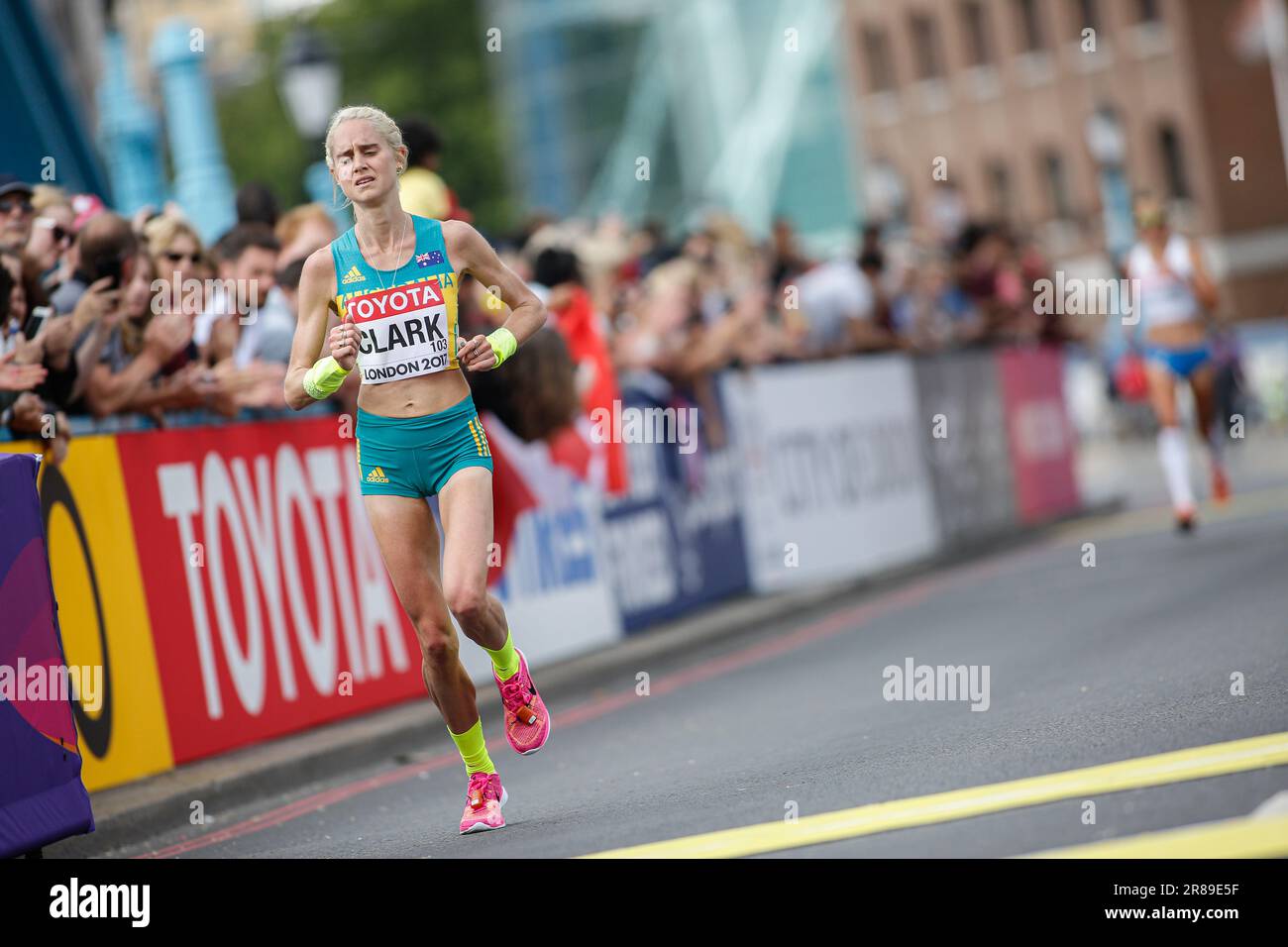 Milly Clark participating in the marathon at the World Athletics ...