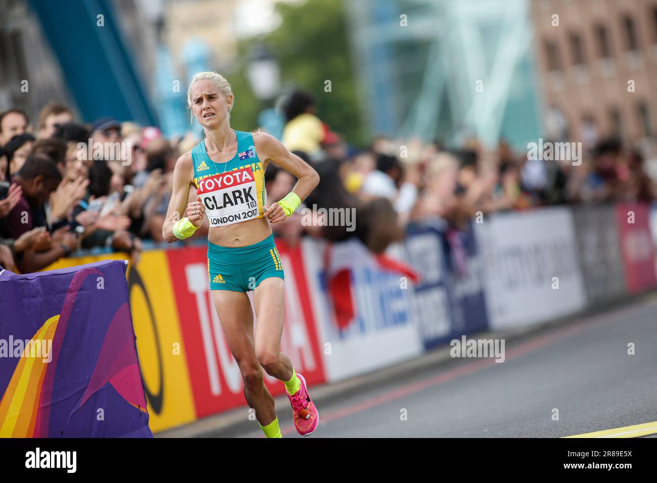 Milly Clark participating in the marathon at the World Athletics ...
