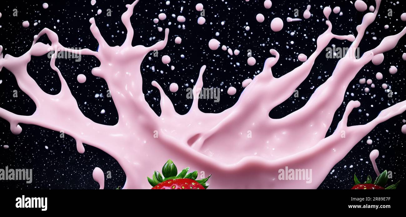 Strawberry milk splashing with strawberry isolated on Black background ...