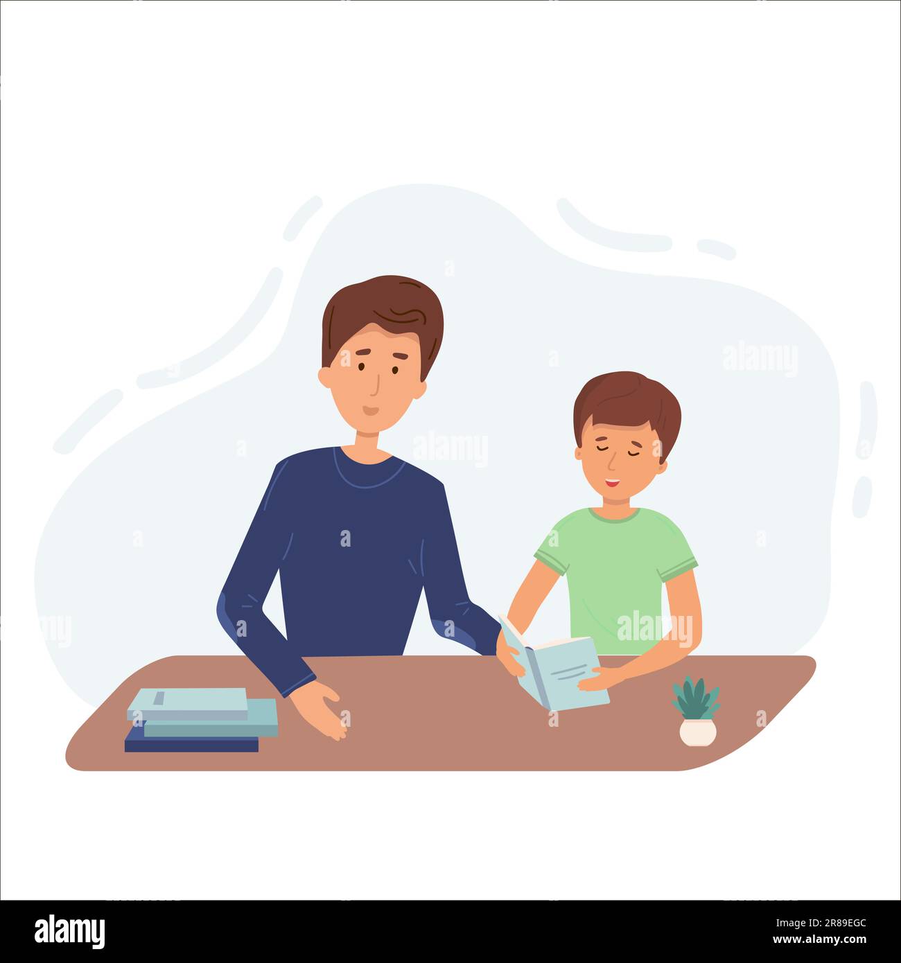 Illustration of a father praising her son after he finished his ...