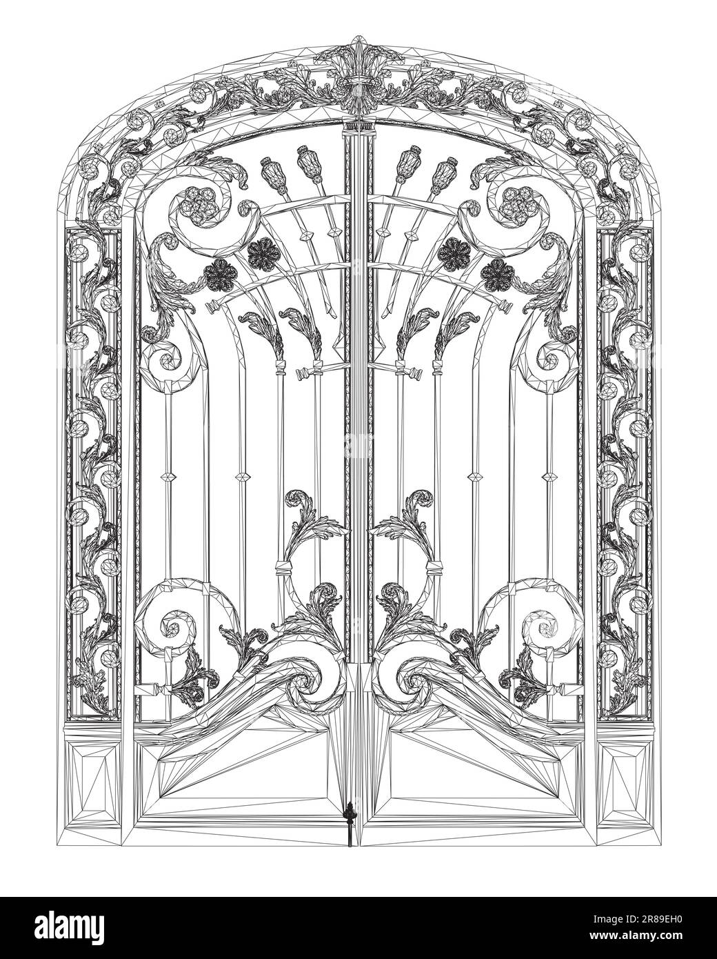 Wireframe Fence gate isolated cartoon. Vector metal entrance. Vector ...