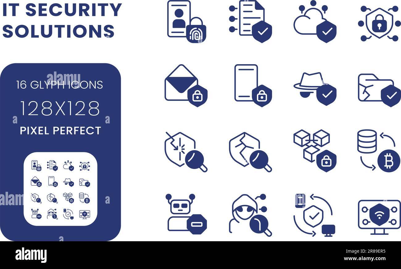 IT security solutions black solid desktop icons pack Stock Vector Image ...