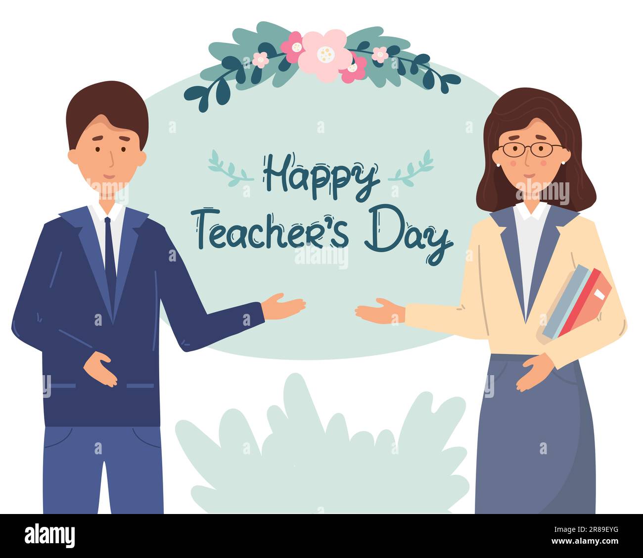 Happy Teachers Day illustration poster template. Male, female teachers ...