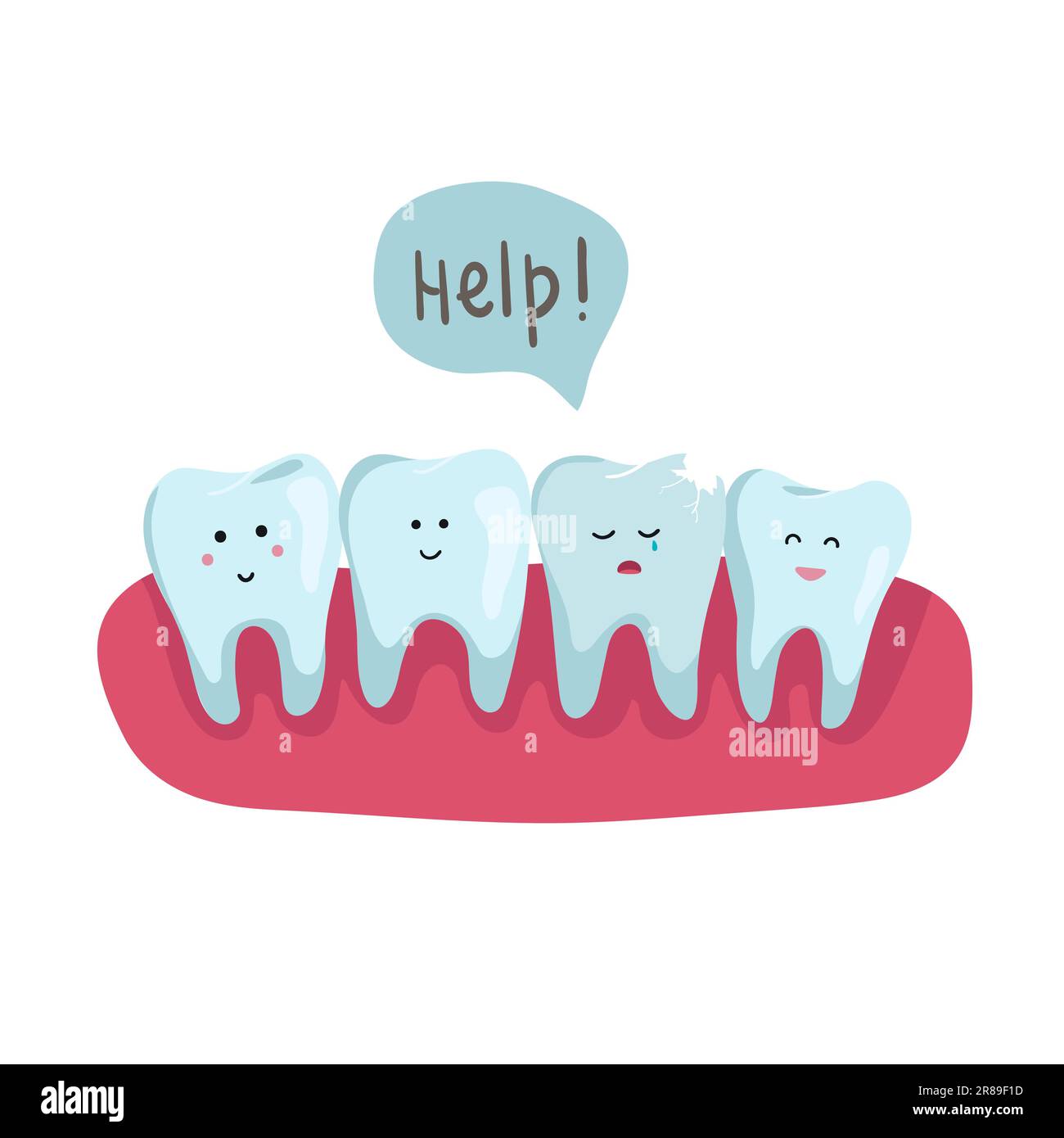 Row of health teeth in the oral cavity, one of which is sick. one bad ...