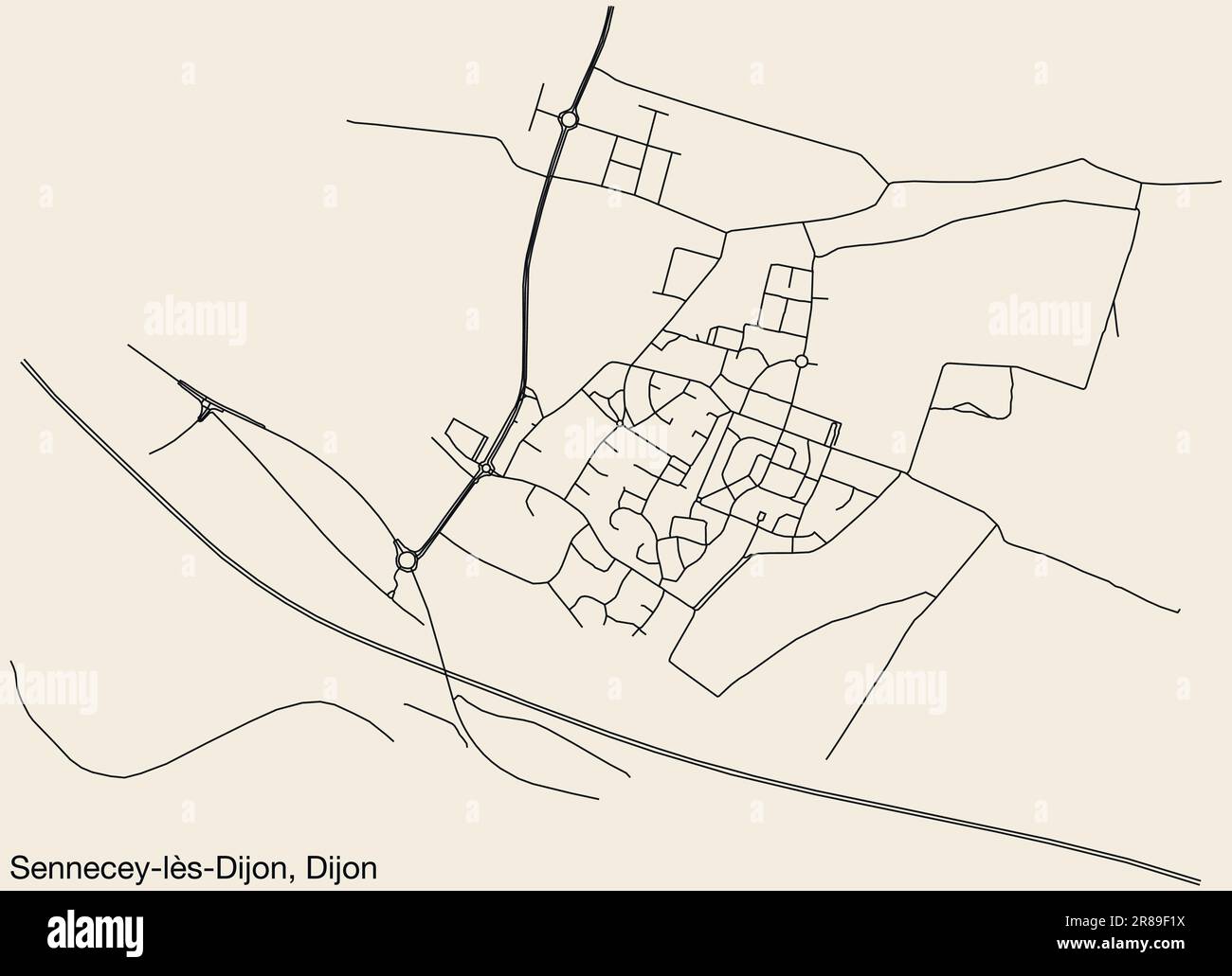 Street roads map of the SENNECEY-LÈS-DIJON QUARTER, DIJON Stock Vector ...