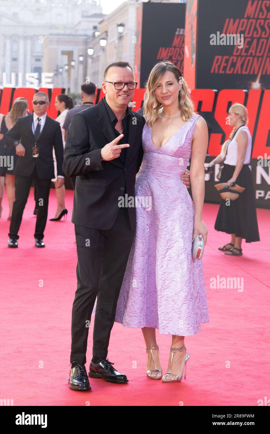 Singer Gigi D'Alessio and Denise Esposito attends the Global Premiere ...