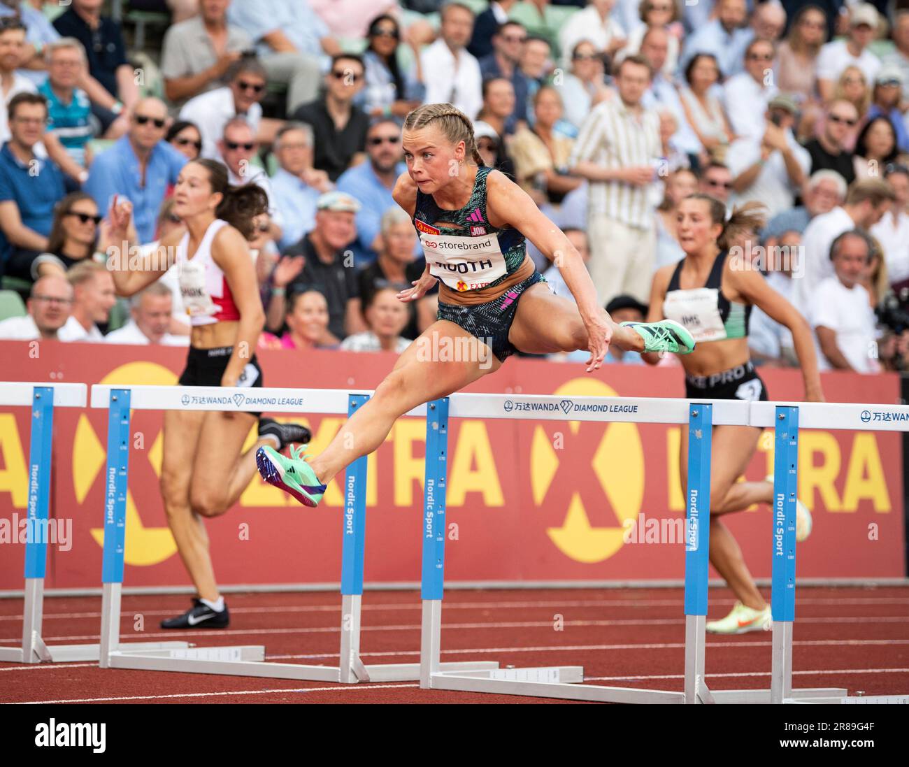 Andrea Rooth of Norway competing in the women’s national 100m hurdles ...