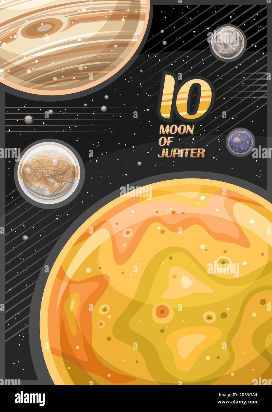 Vector Poster for Io, vertical banner with illustration of rotating ...