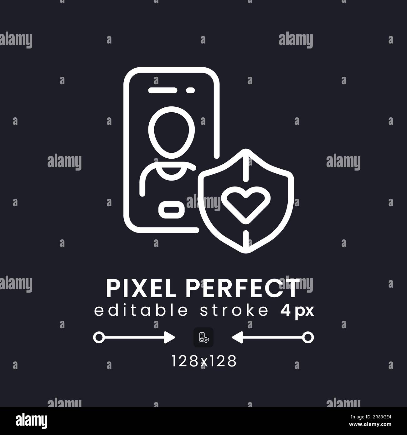 Personal Safety app white linear desktop icon on black Stock Vector ...