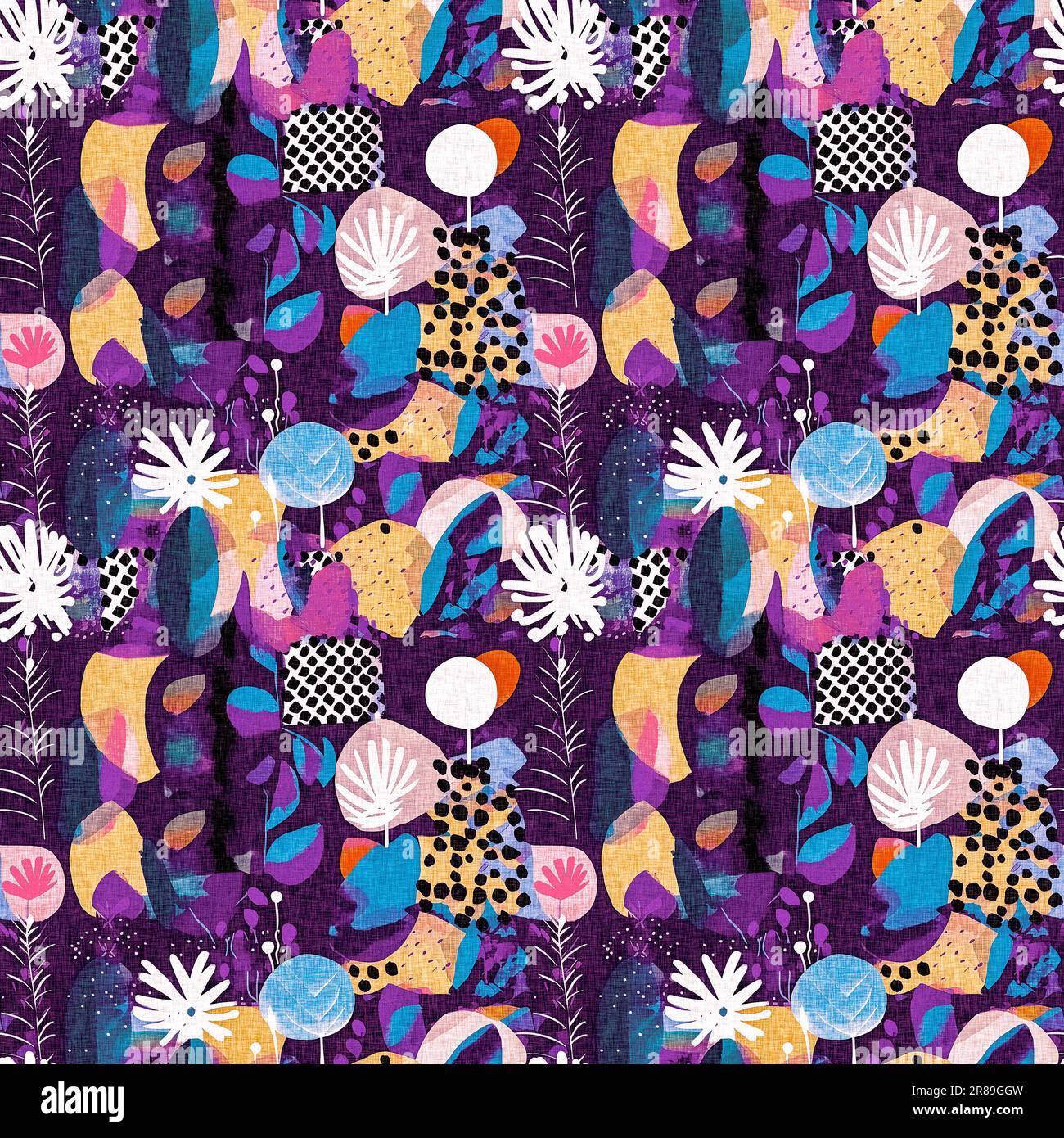 Modern purple summer collage paper cut out shapes pattern with fabric ...