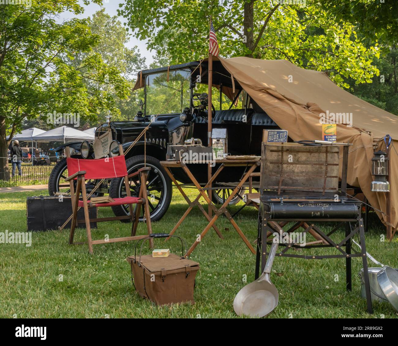 DEARBORN, MI/USA - JUNE 17, 2023: Vintage Ford car in an auto camping ...