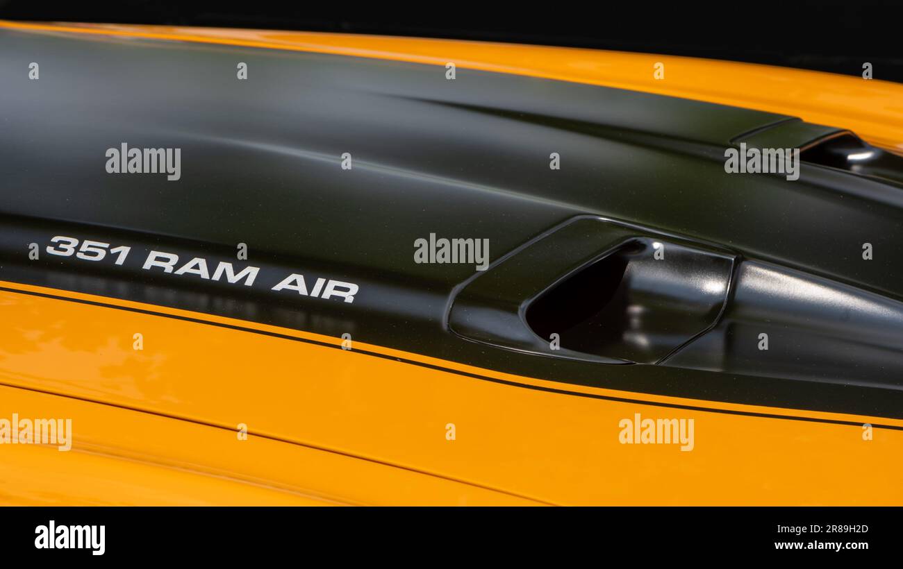 DEARBORN, MI/USA - JUNE 17, 2023: Close-up of a 1973 Ford Mustang 351 ...