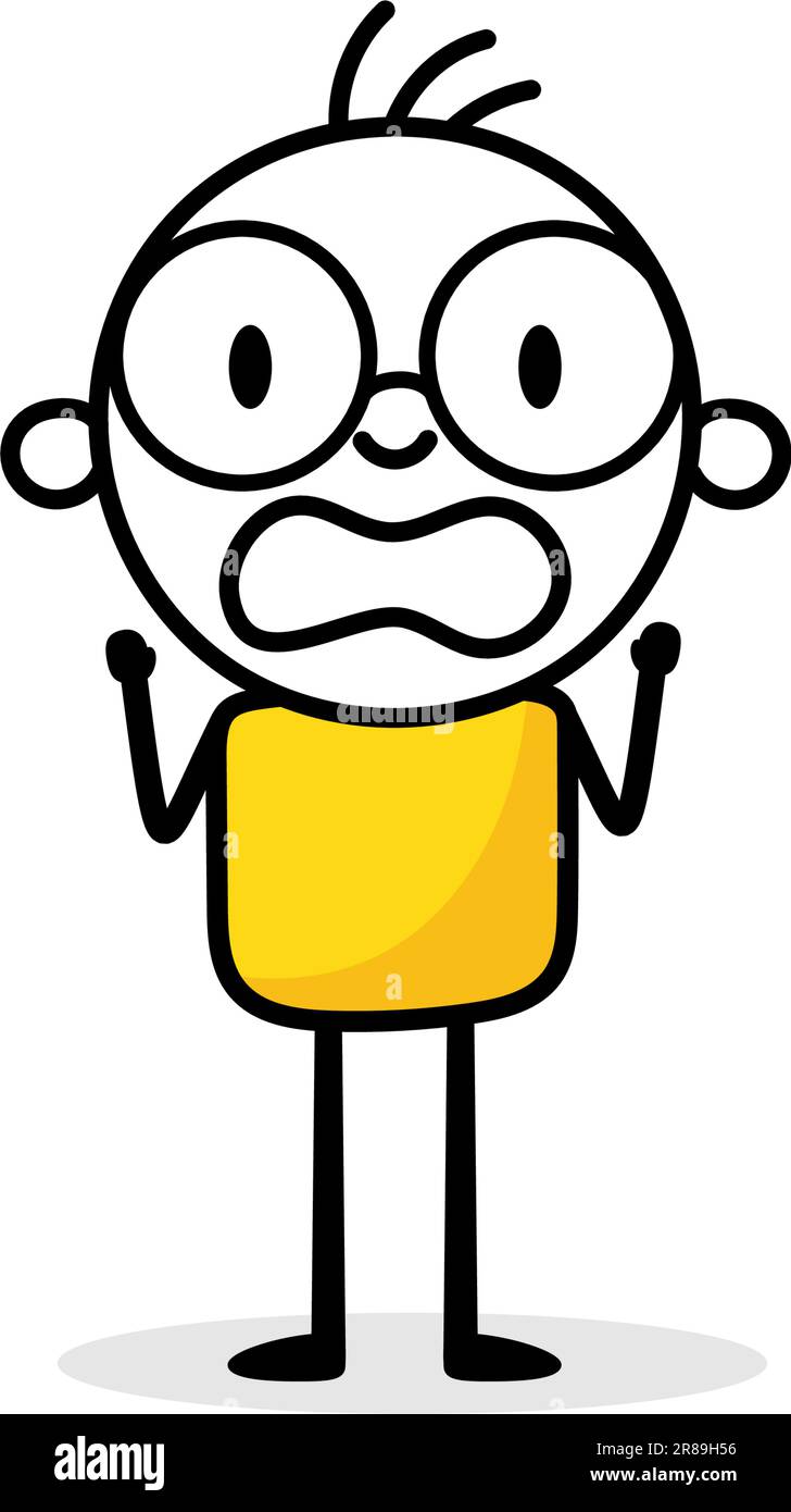 Shocked scared man. Hand drawn doodle panicked or terrified characters ...